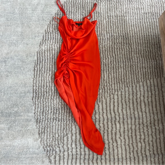 JLUXLABEL | Dresses | Ania Satin Drawstring Dress In Orange | Poshmark